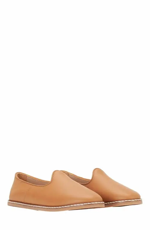 FOREVER & ALWAYS SHOES Dalya Leather Slip-on Flats - Cognac Brown Leather