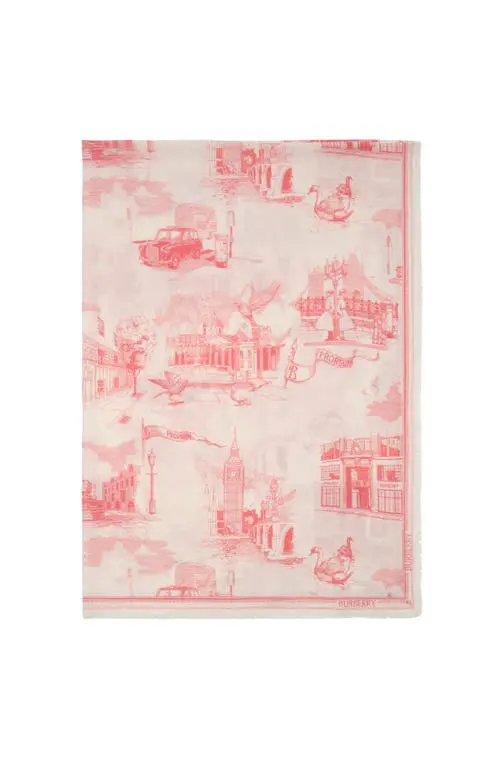 Burberry London Landmarks Wool Silk Scarf - Cami Pink