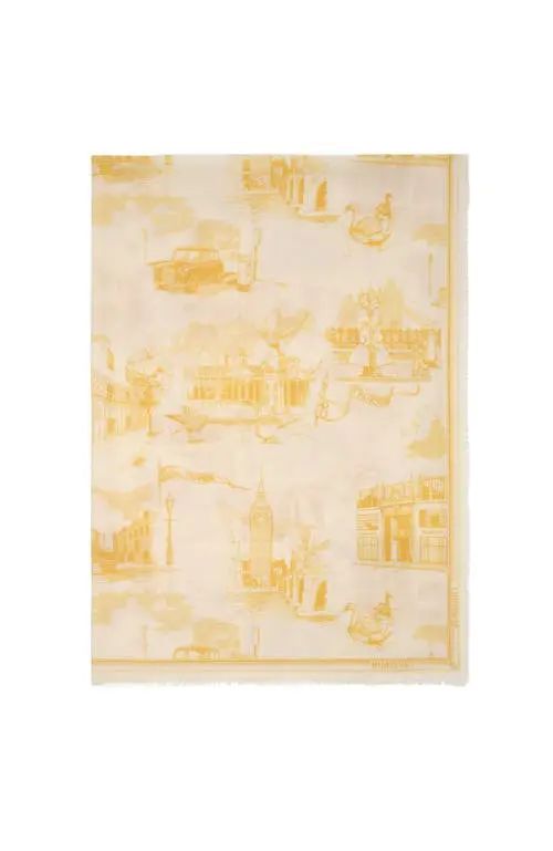 Burberry London Landmarks Wool Silk Scarf - Custard Beige