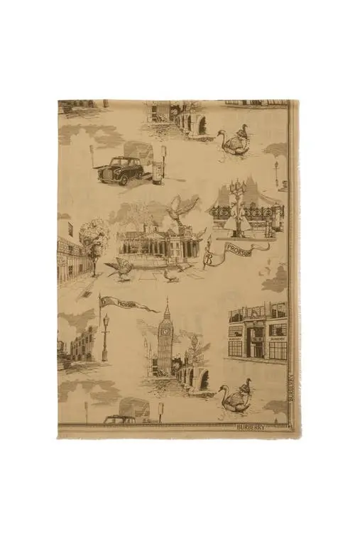 Burberry London Landmarks Wool Silk Scarf - Sand