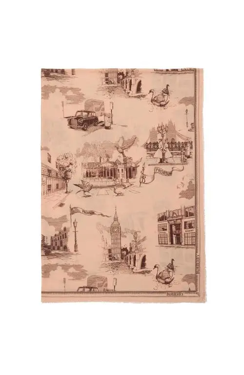 Burberry London Landmarks Wool Silk Scarf - Sepia