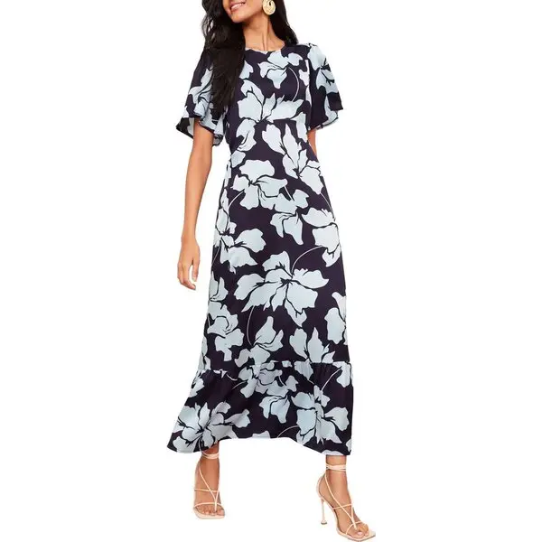 FRIENDS LIKE THESE Floral Print Flutter Sleeve Maxi Dress - Blue