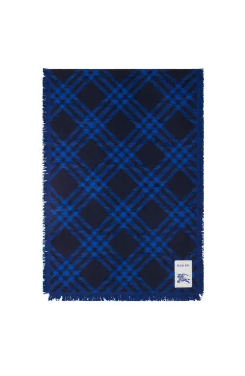 Burberry Wide Check Wool Silk Scarf - Ink/blue
