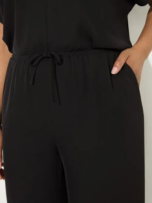 LIVE UNLIMITED Drawstring Waist Wide Leg Pants - Black