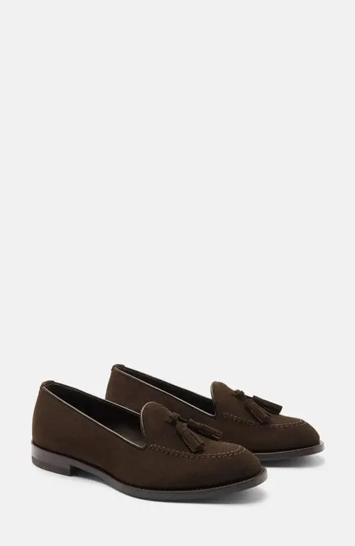 SCAROSSO Sienna Tassel Loafers - Brown - Suede
