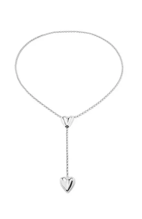 UNODE50 Double Heart Y Necklace - Silver