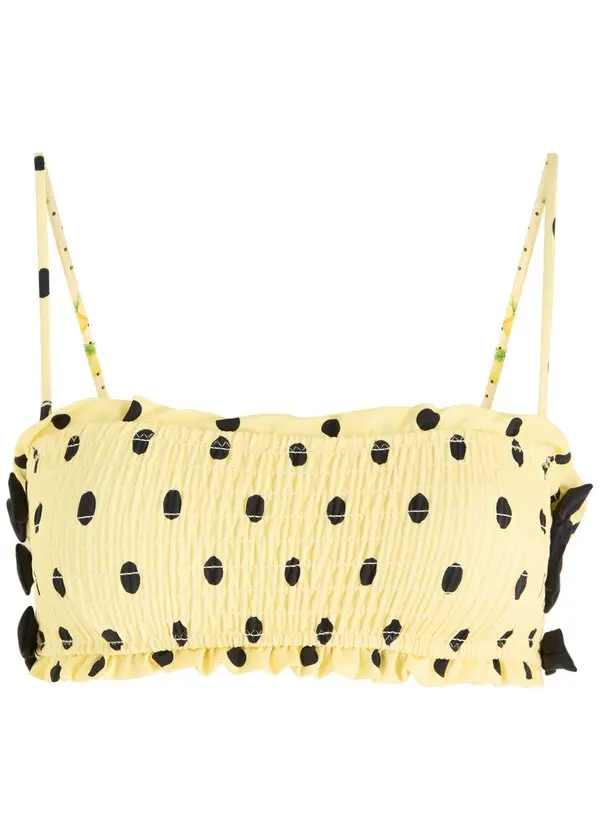 DAMSON MADDER Spot-print Shirred Bikini Top - Yellow
