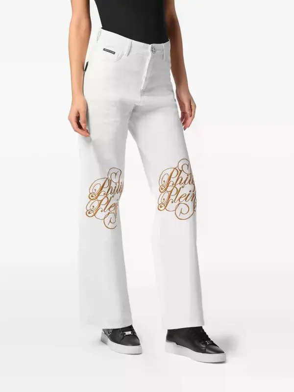 Philipp Plein Logo-embroidered Wide Leg Jeans