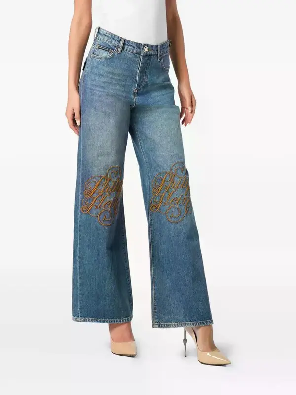Philipp Plein Logo-embroidered Wide-leg Jeans