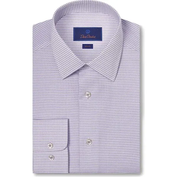 David Donahue Slim Fit Neat Barrel Cuff Cotton Dress Shirt - White/ Lilac