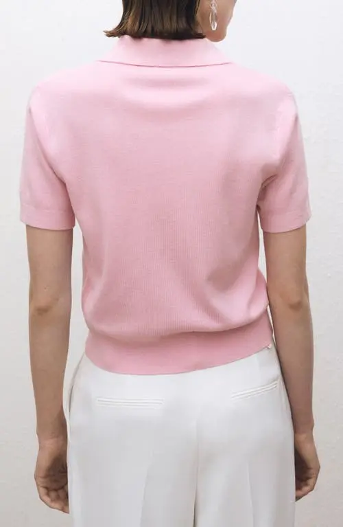 Mango Short Sleeve Cotton & Wool Polo Sweater - Pink