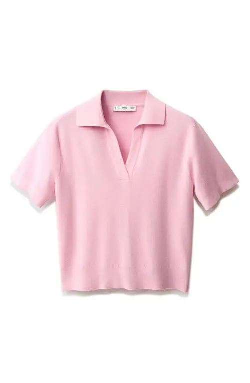 Mango Short Sleeve Cotton & Wool Polo Sweater - Pink