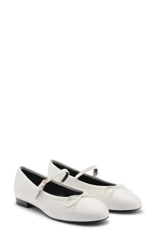 Mango Buckle Strap Corduroy Ballerina Flat - White