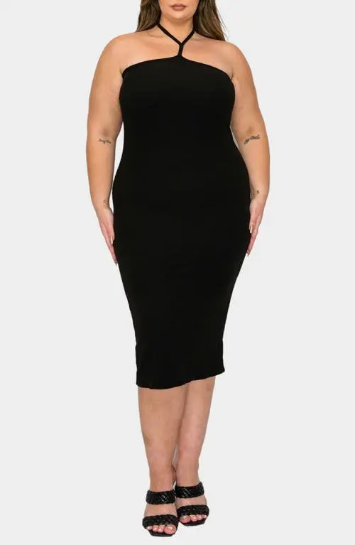 L I V D Sienna Halter Rib Midi Dress - Black