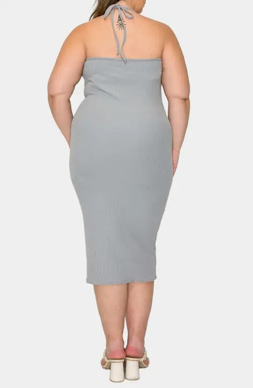 L I V D Sienna Halter Rib Midi Dress - Light Grey