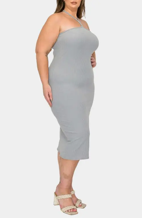 L I V D Sienna Halter Rib Midi Dress - Light Grey