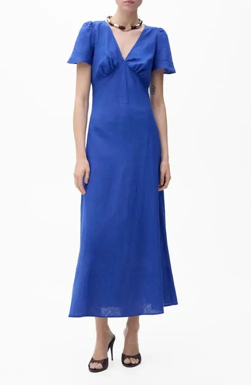 Mango Linen Blend Midi Dress