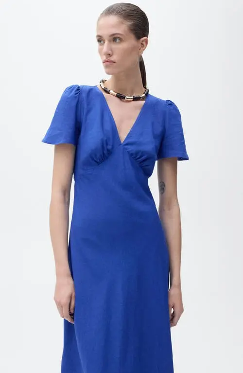 Mango Linen Blend Midi Dress