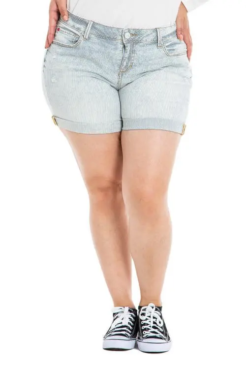 SLINK JEANS Striped High-rise Denim Shorts