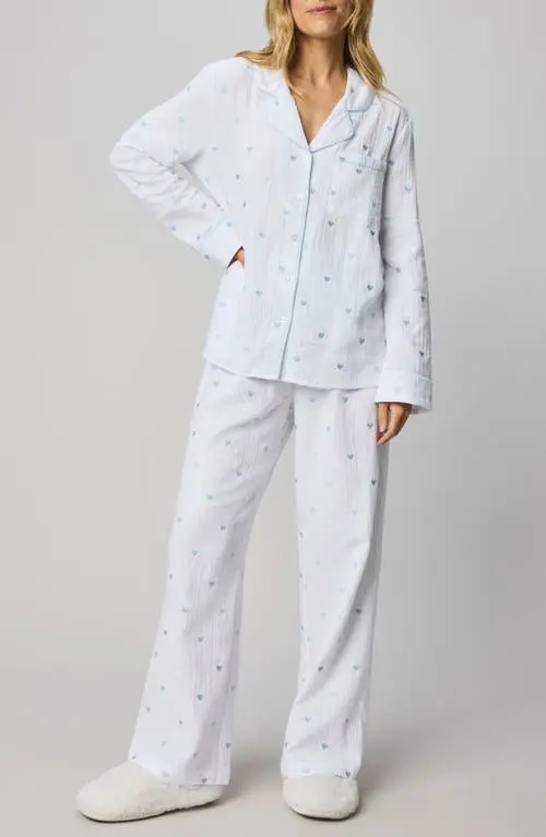 Splendid Lottie Love Cotton Gauze Pajamas - White/sea Breeze