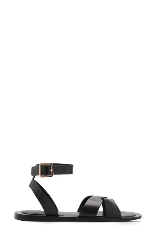 Mango Ankle Strap Leather Sandal - Black