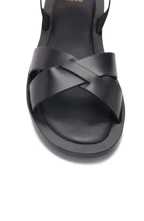 Mango Ankle Strap Leather Sandal - Black