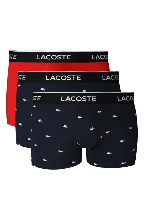 Lacoste Assorted 3-pack Stretch Cotton Trunks - Navy Blue/navy Blue/red