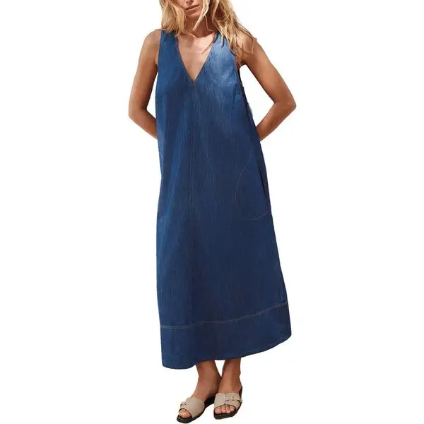 NEXT V-neck Denim Maxi Dress With Pockets