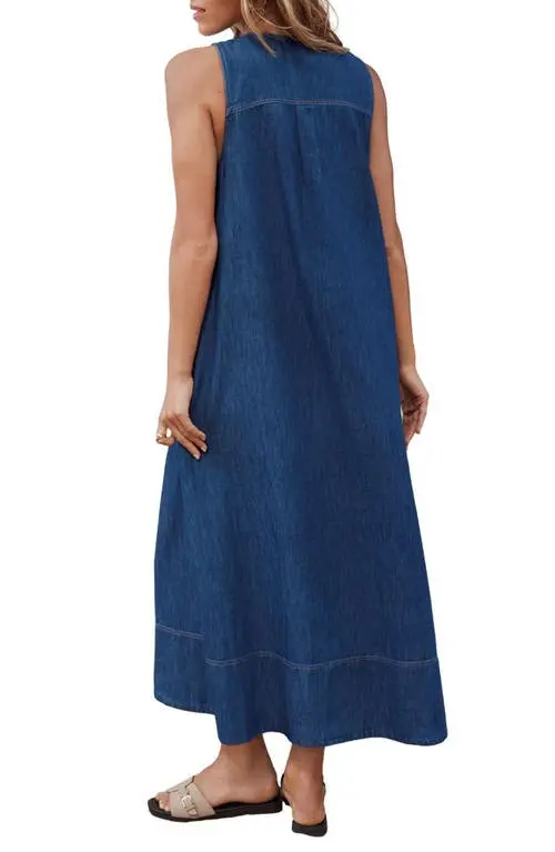 NEXT V-neck Denim Maxi Dress With Pockets