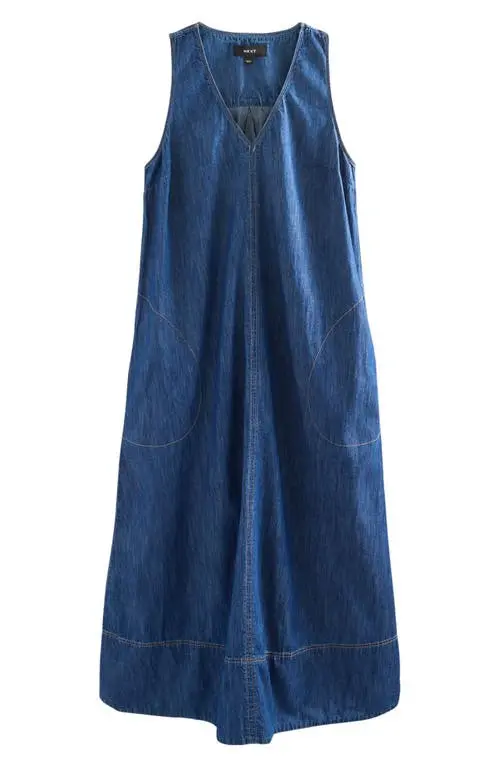 NEXT V-neck Denim Maxi Dress With Pockets