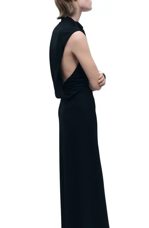 mango black evening dress MANGO - Mixed-fabric Dress with Crossed Back Black
