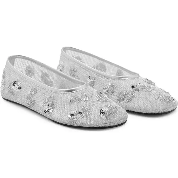 Mango Floral Embellished Mesh Ballet Flat
