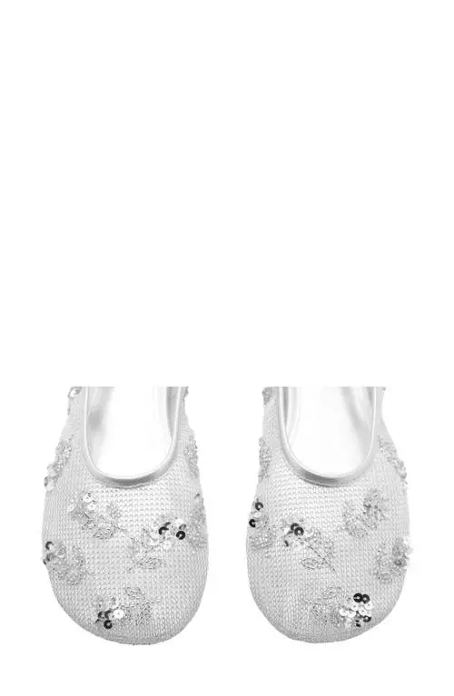 Mango Floral Embellished Mesh Ballet Flat