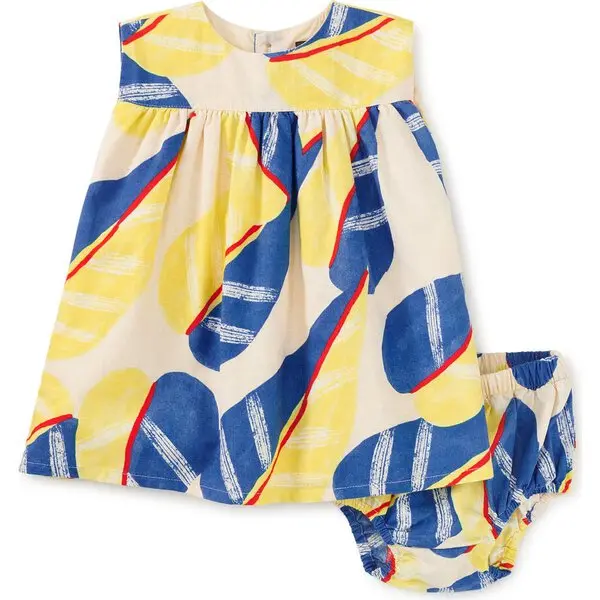 TEA COLLECTION Printed Empire Baby Dress Set - Oversized Tropical Leaf