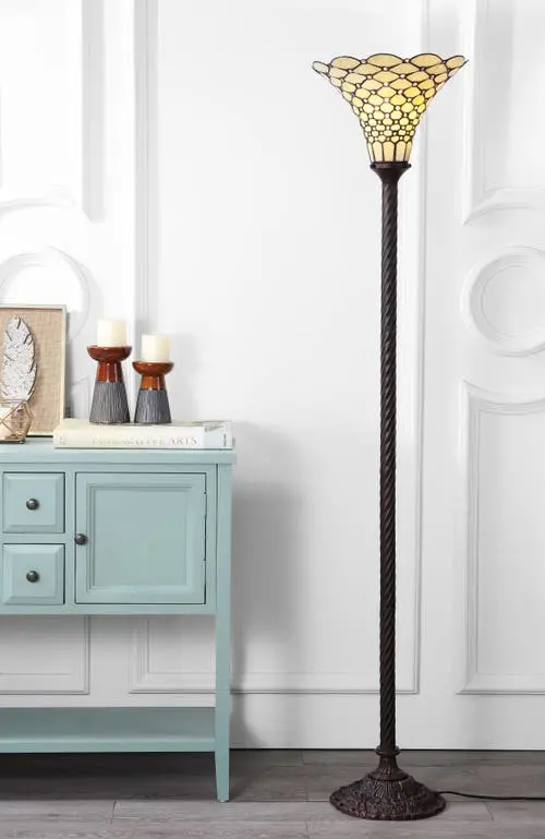 JONATHAN Y White Tiffany-style 70" Torchiere Led Floor Lamp