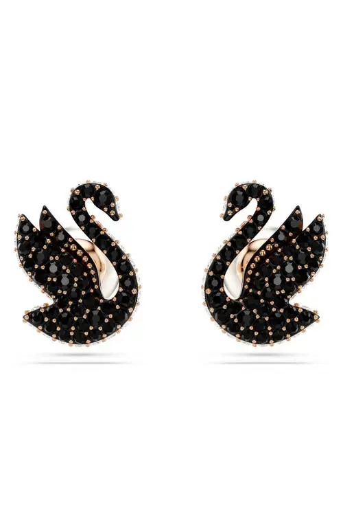 SWAROVSKI Swan Pearl Back Stud Earrings - Black