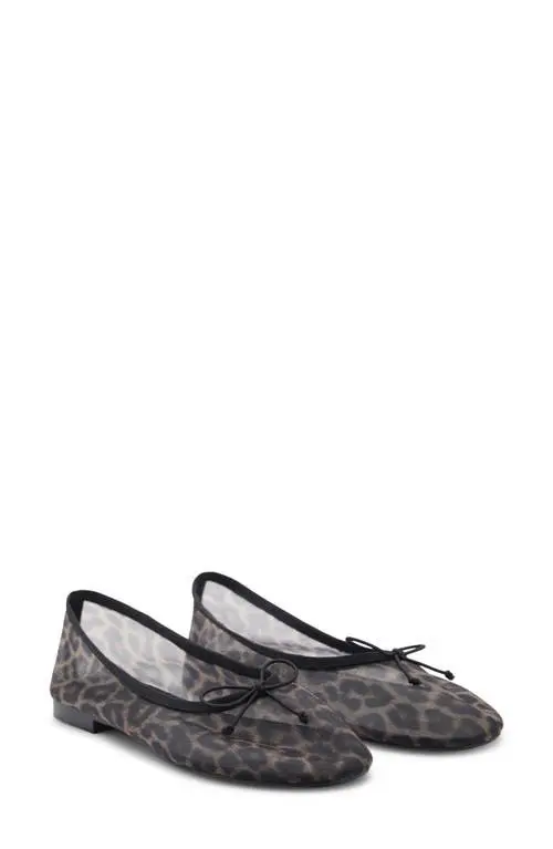 Mango Animal Print Mesh Ballerina Flat - Black