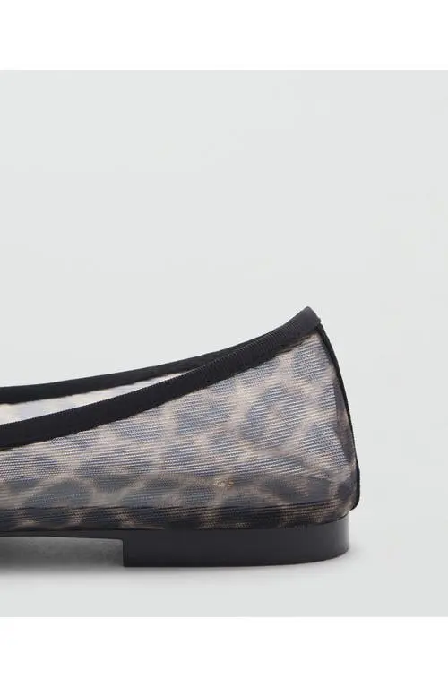 Mango Animal Print Mesh Ballerina Flat - Black