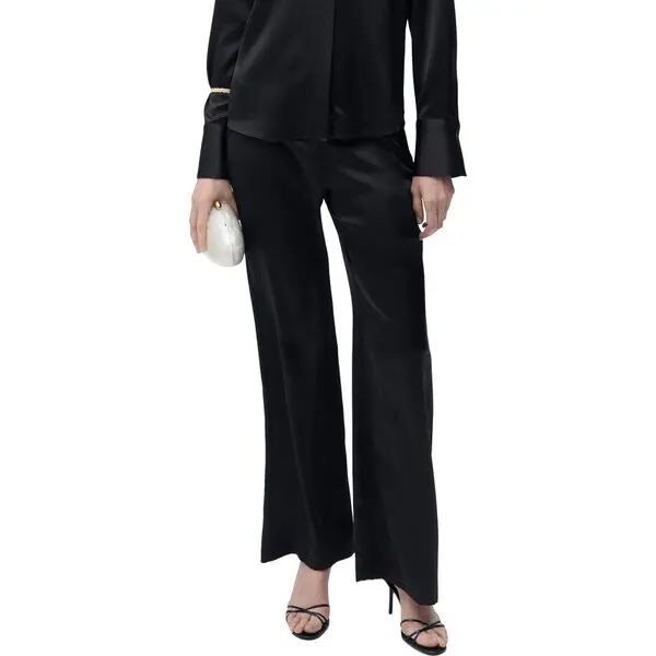 Mango Satin Straight Leg Trousers - Black