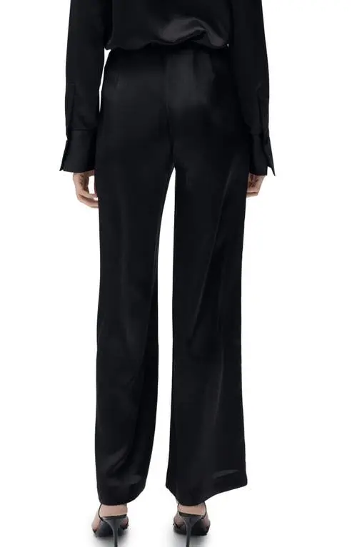 Mango Satin Straight Leg Trousers - Black