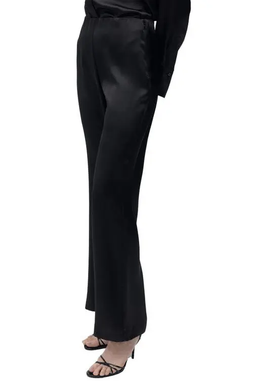 Mango Satin Straight Leg Trousers - Black