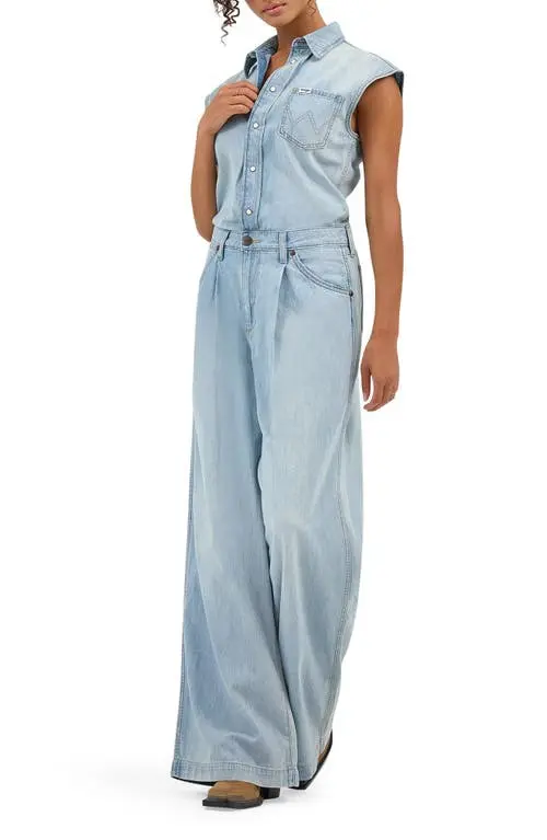 Wrangler Cap Sleeve Denim Jumpsuit - Pale Blue Wash