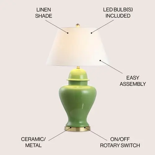 JONATHAN Y Sagwa 33" Ceramic/iron Modern Classic Led Table Lamp - Green