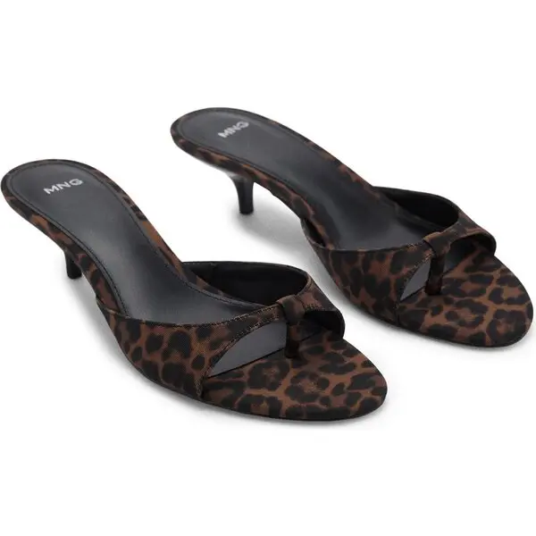 Mango Leopard Print Kitten Heel Sandal - Brown