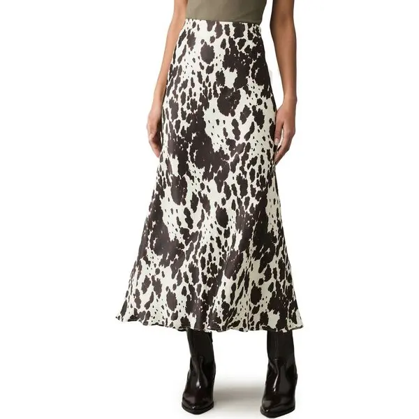 NEXT Cow Print Satin Midi Skirt