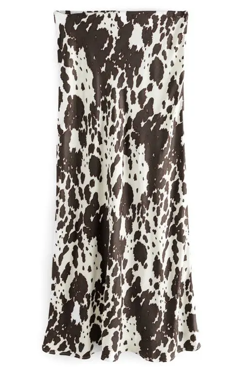 NEXT Cow Print Satin Midi Skirt
