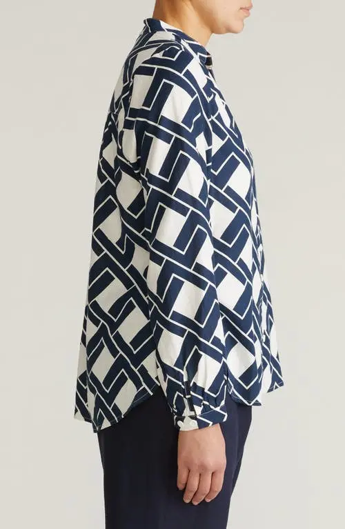Universal Standard Aix Linen Blend Button-up Shirt - Geometrica Print