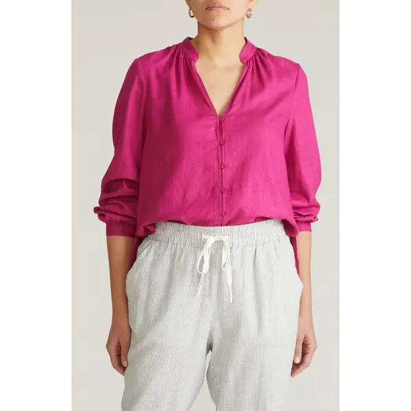 Universal Standard Aix Linen Blend Button-up Shirt - Hyper Pink