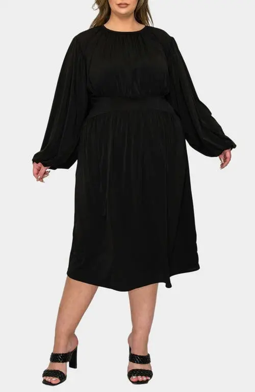 L I V D Audrey Gathered Long Sleeve Midi Dress - Black
