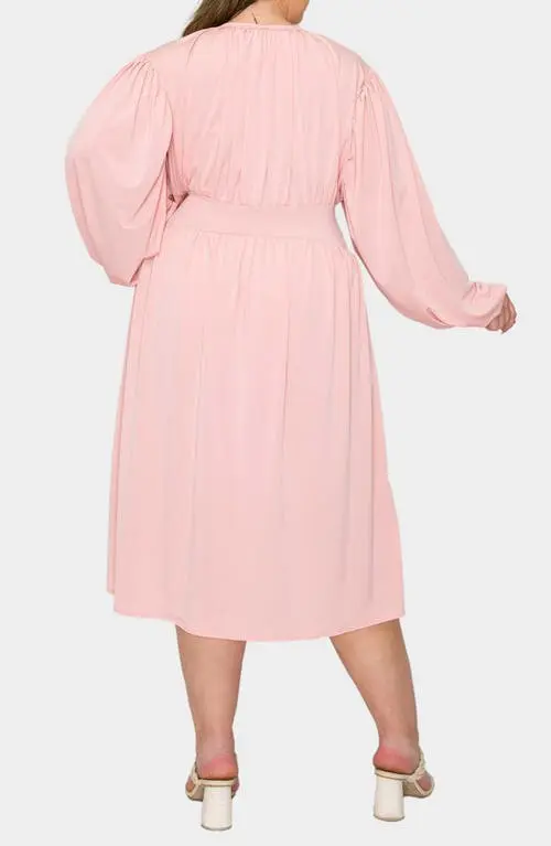 L I V D Audrey Gathered Long Sleeve Midi Dress - Blush